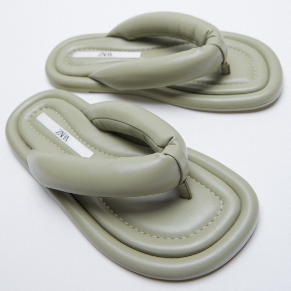 Zara | Shoes | Zara Flat Quilted Sandals Slide Slippers Green New ...